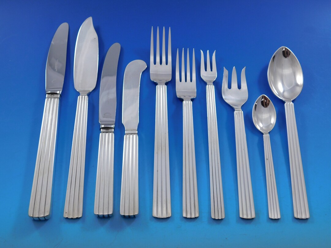 Bernadotte by Georg Jensen Sterling Silver Flatware Set Service 135 Pcs ...