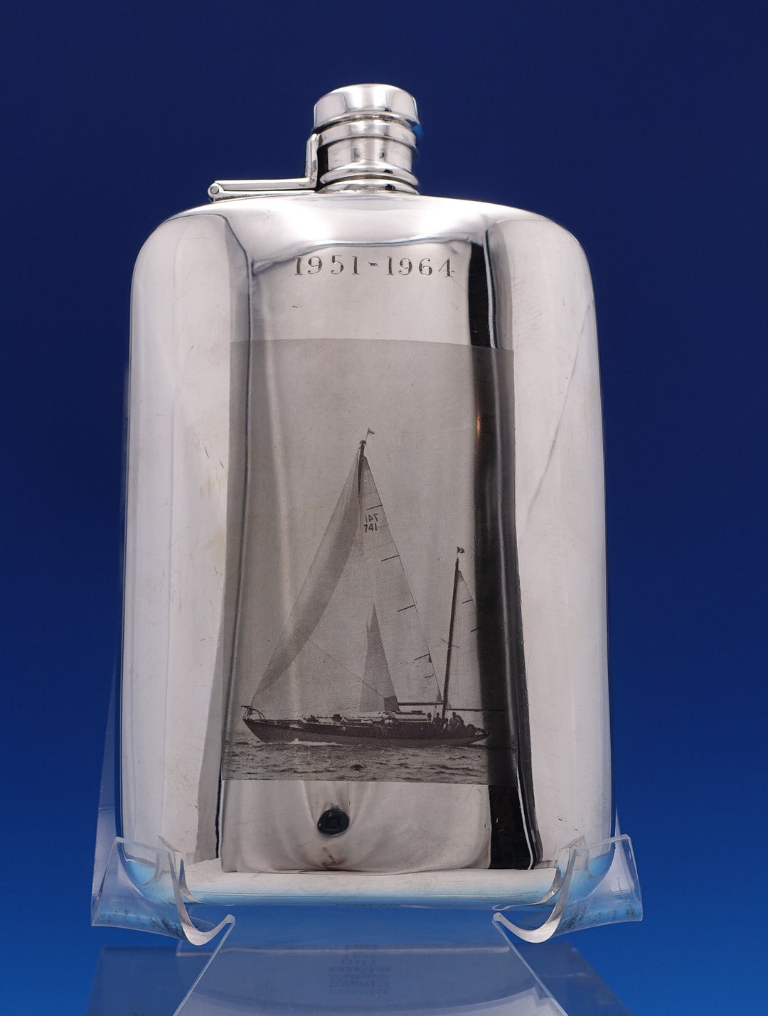 Tiffany and Co Sterling Silver Flask With Sailboat 1 Pint 7 1/2" (#8017 ...