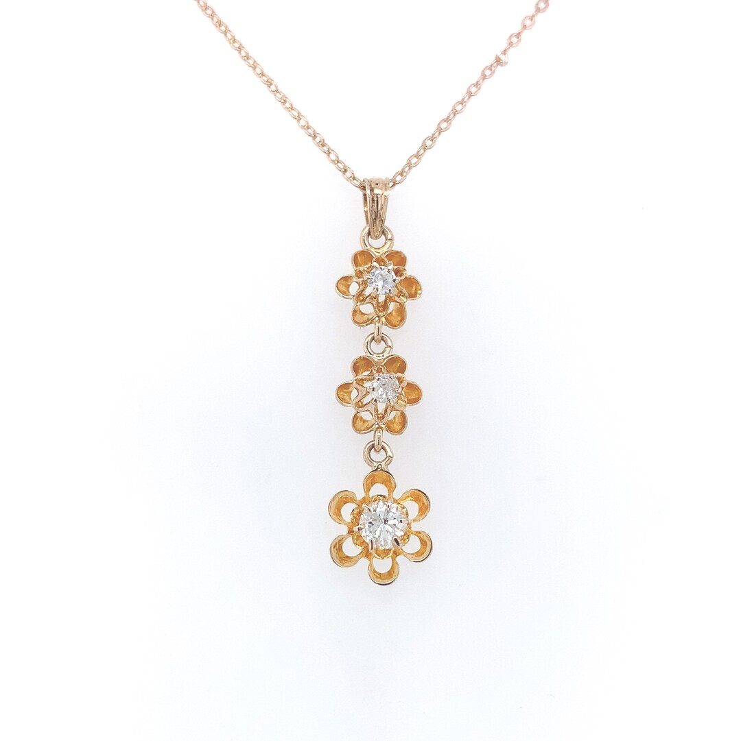 10k Yellow Gold Lavaliere Buttercup Pendant W/ Genuine Natural Diamonds ...