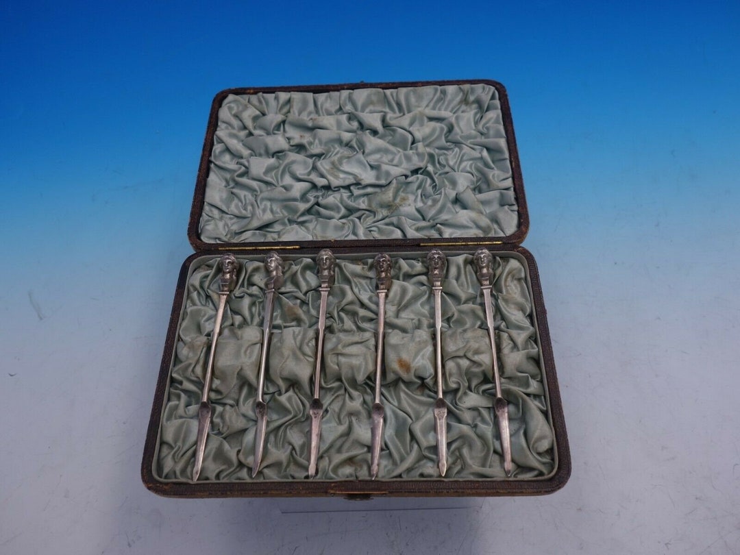 Bust by Gorham Sterling Silver Nut Pick 4 5/8" Set of 6 in Fitted Box ...