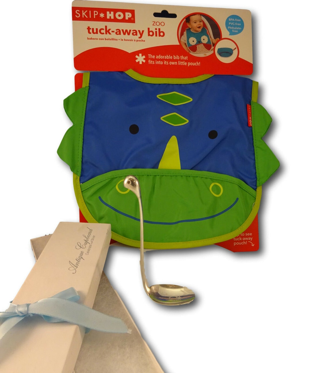 Dinosaur Child Baby Infant Spoon and Bib Gift Set 2pc Sterling | Etsy