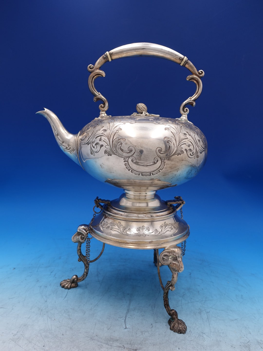 Martin, Hall and Co English Silverplate Kettle on Stand Bright-cut W ...