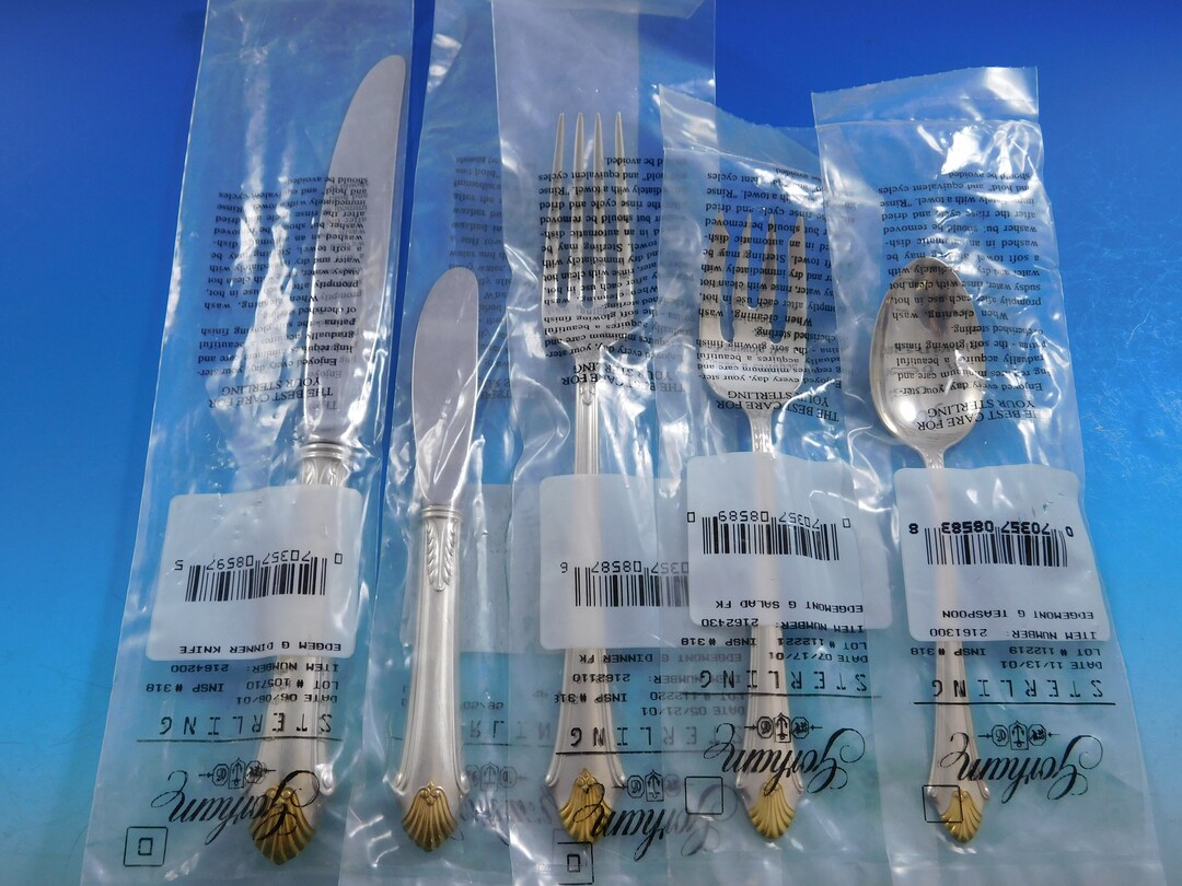 Edgemont Gold by Gorham Sterling Silver Flatware Set 8 Service 49 Pcs ...