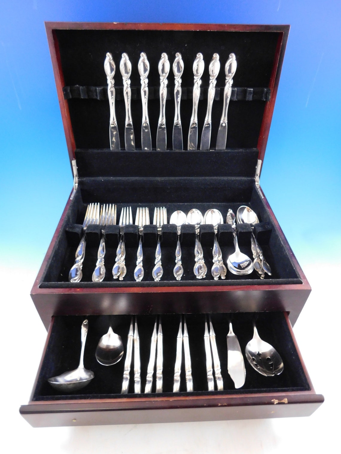 Silver Swirl by Wallace Sterling Silver Flatware Set for 8 Service 52 ...