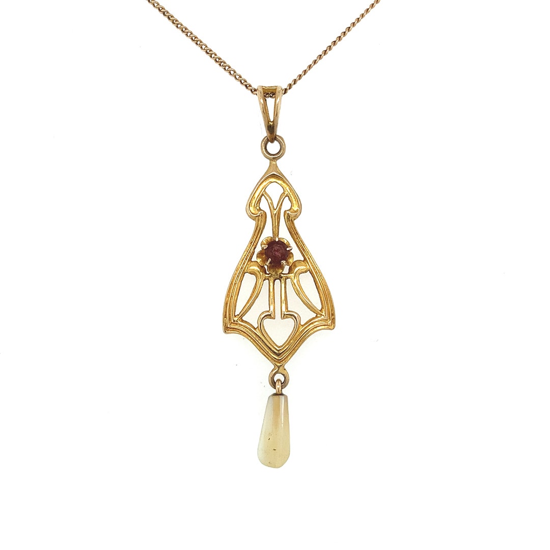 10k Yellow Gold Lavaliere With Freshwater Pearl and Paste Stone (#J6058 ...