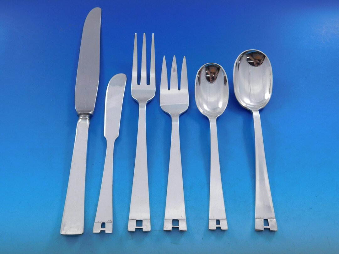 Allan Adler Sterling Silver Flatware Set for 10 Service 62 Pieces Arts ...