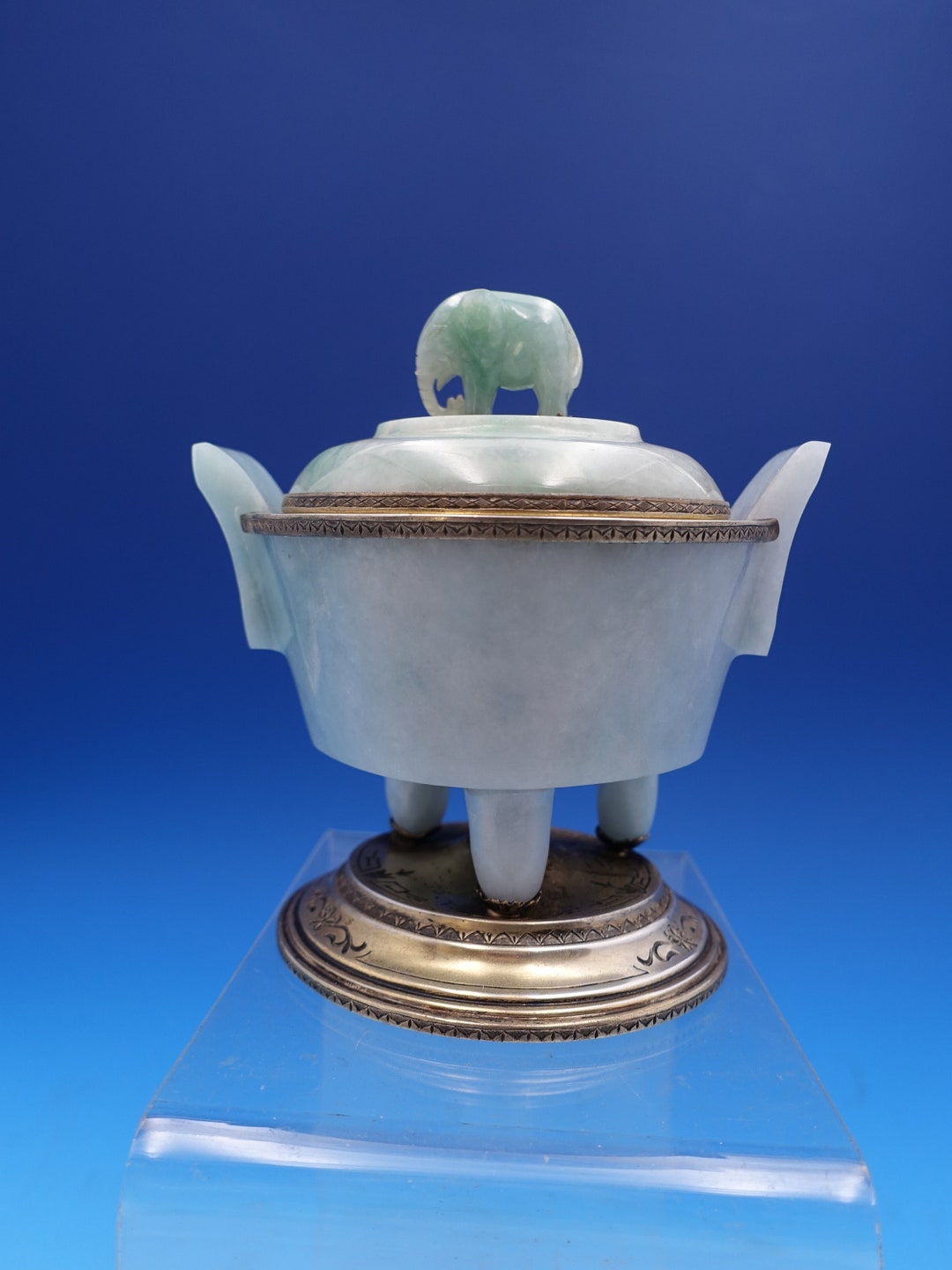 Jade by Edward Farmer Urn Light Vermeil Sterling Fittings Jade Elephant ...