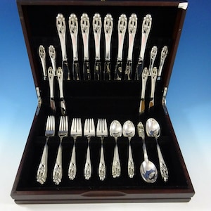 Silver Iris by International Sterling Silver Flatware Set 8 Service 48 ...