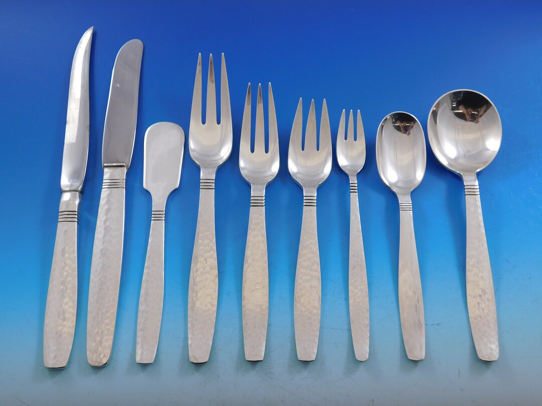 Swedish Modern by Allan Adler Sterling Silver Flatware Set Hammered 114 ...
