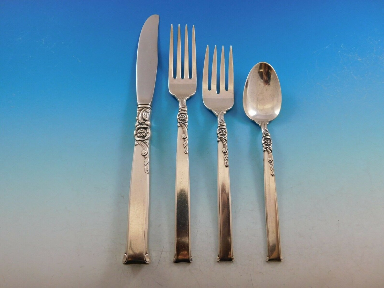 Silver Rose By Oneida Sterling Silver Flatware Set For 12 | Etsy