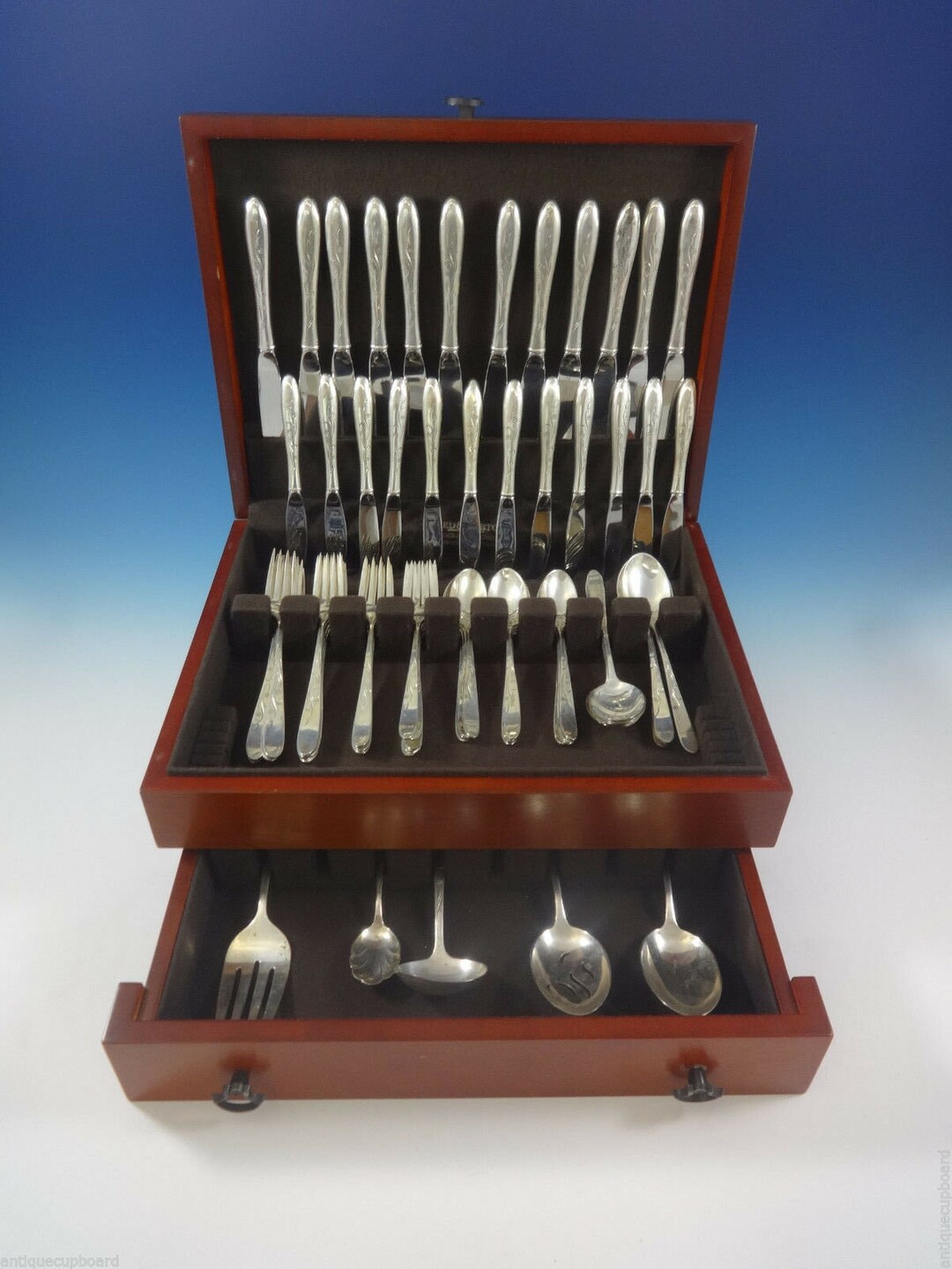 Cynthia Engraved by Kirk Sterling Silver Flatware Service for 12 Set 77 ...