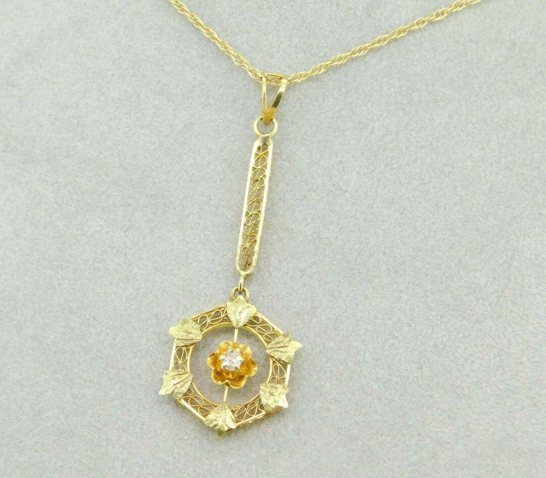 14k Gold Victorian Lavaliere Pendant With Genuine Natural Diamond (# ...