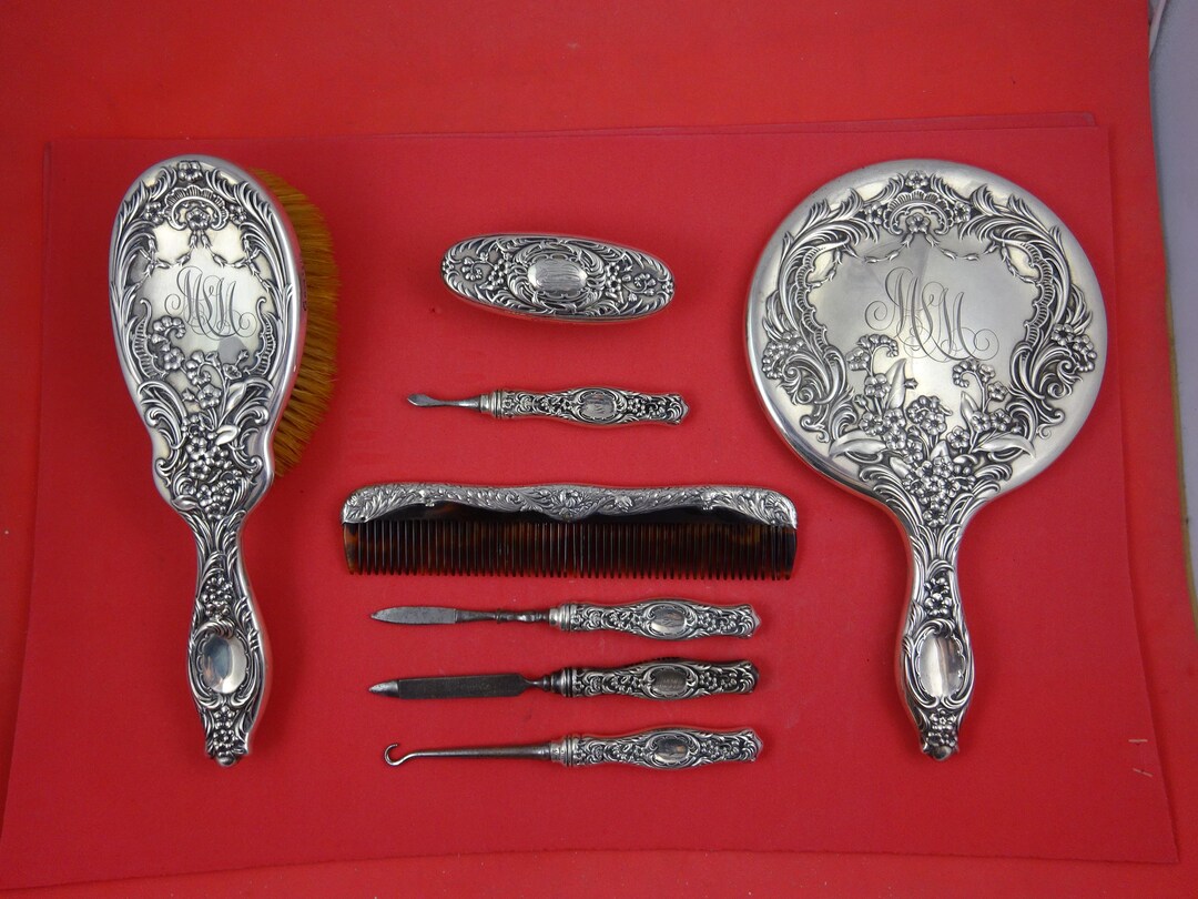 Dresden by Whiting Sterling Silver Vanity Dresser Set 8pc W/monogram ...
