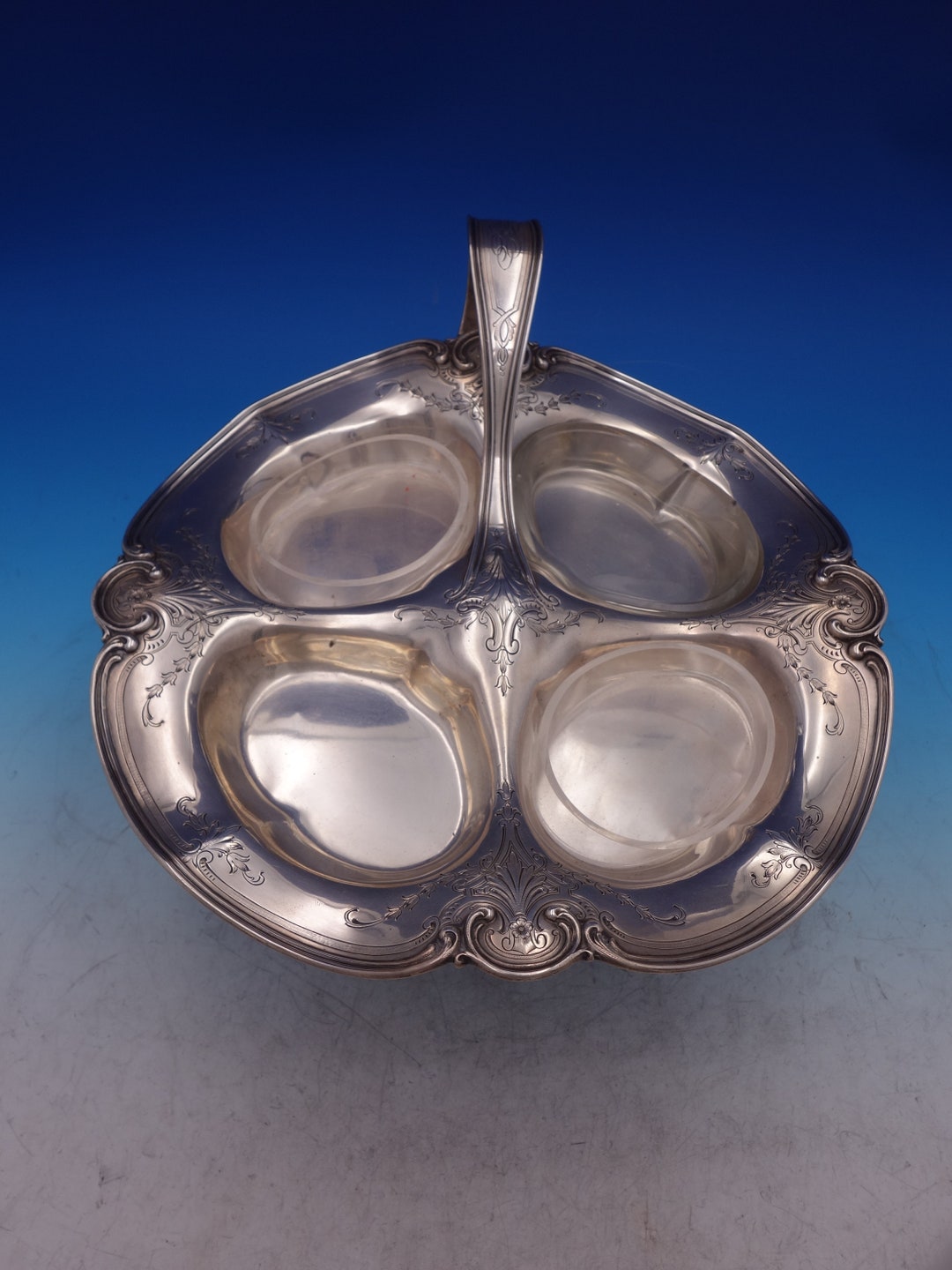 Lebkuecher Sterling Silver Relish Tray With Handle Four Compartments ...