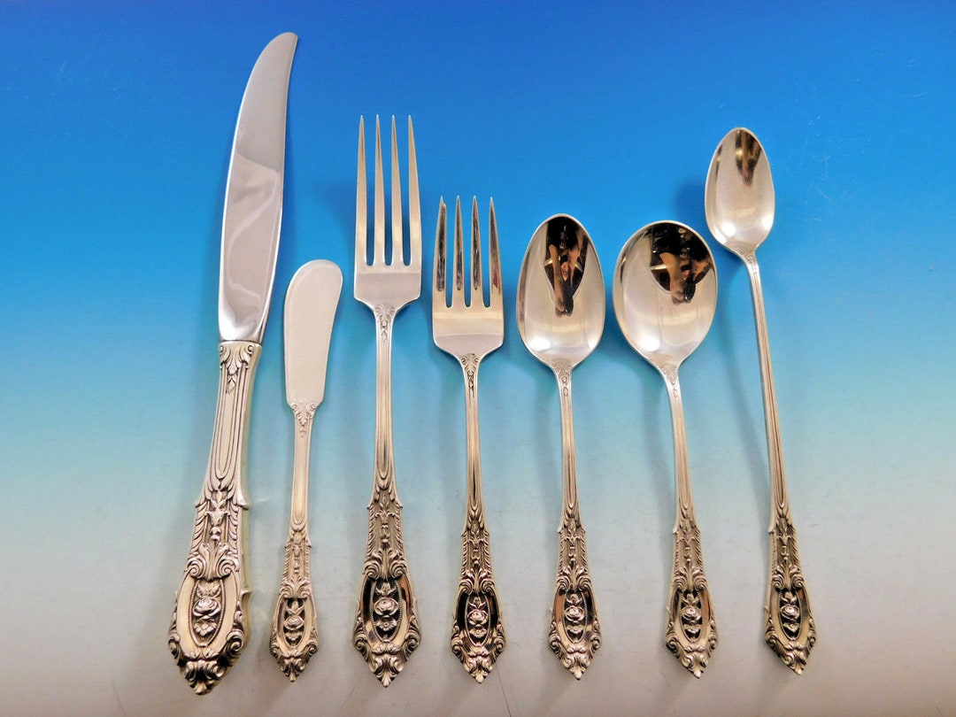 Rose Point by Wallace Sterling Silver Dinner Size Flatware Set 12 ...