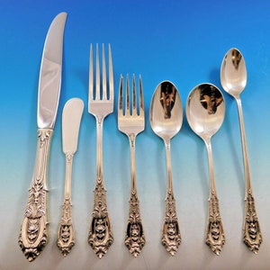 Rose Point by Wallace Sterling Silver Dinner Size Flatware Set 12 ...