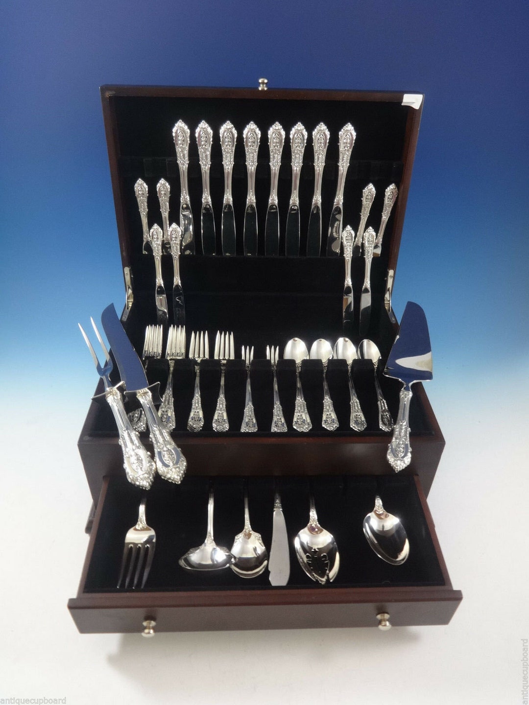 Rose Point by Wallace Sterling Silver Flatware Set for 8 Service 57 ...