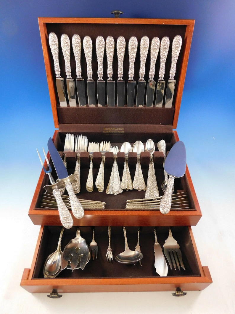 Rose by Stieff Sterling Silver Flatware Set for 12 Service 97 - Etsy