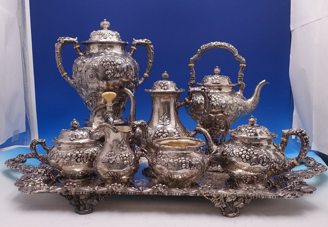 Modernic by Gorham Sterling Silver Tea Set 7pc W/silverplate Tray ...