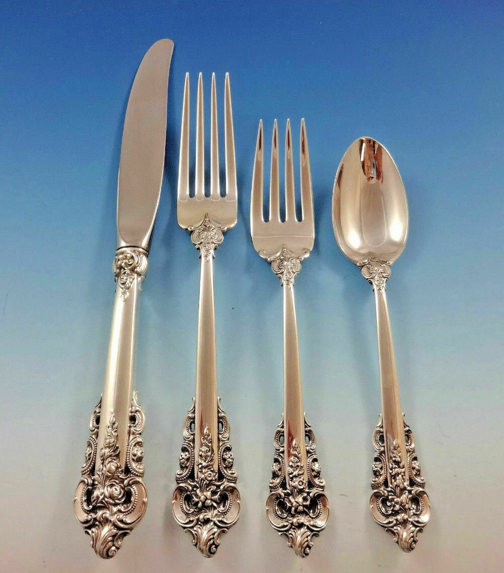 9 long classic pattern Wallace Grande Baroque Sterling Silver dinner ...