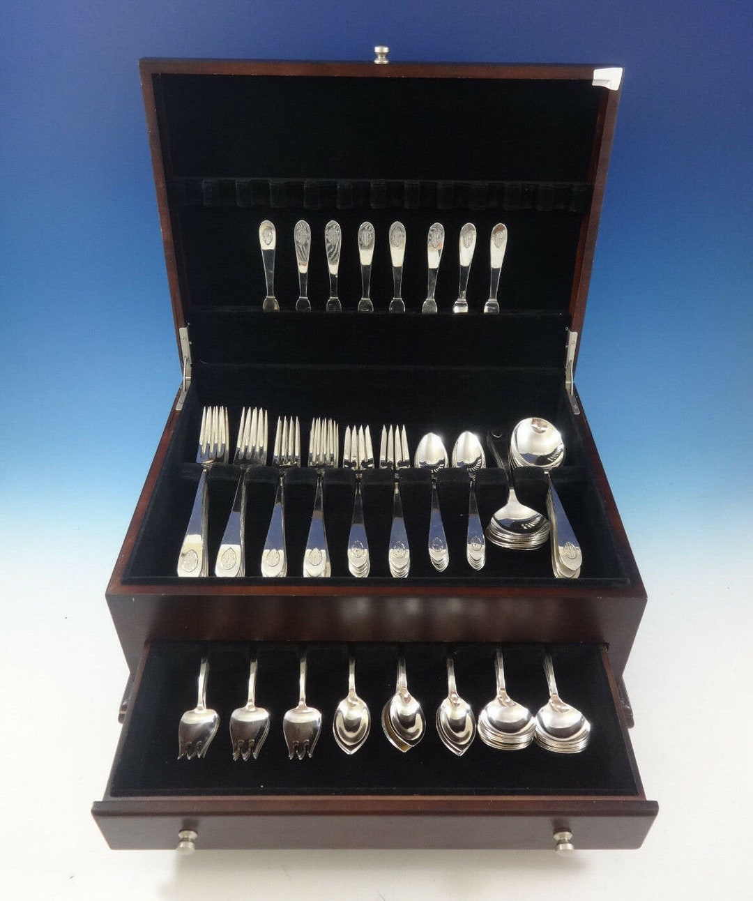 Gorham Plain Sterling Silver Flatware Set Service 102 Pieces Scarce ...