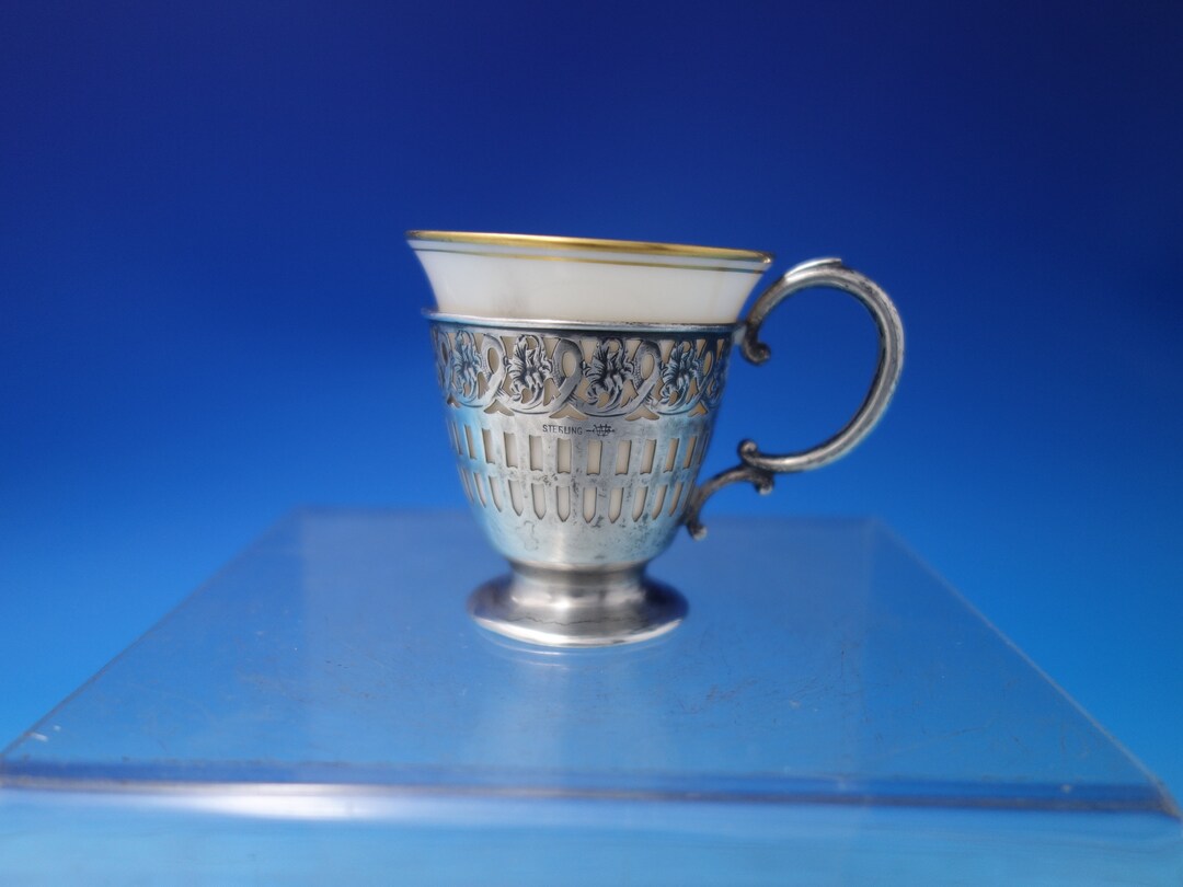 Webster Sterling Silver Demitasse Cup Pierced Engraved Flowers W/ Liner ...