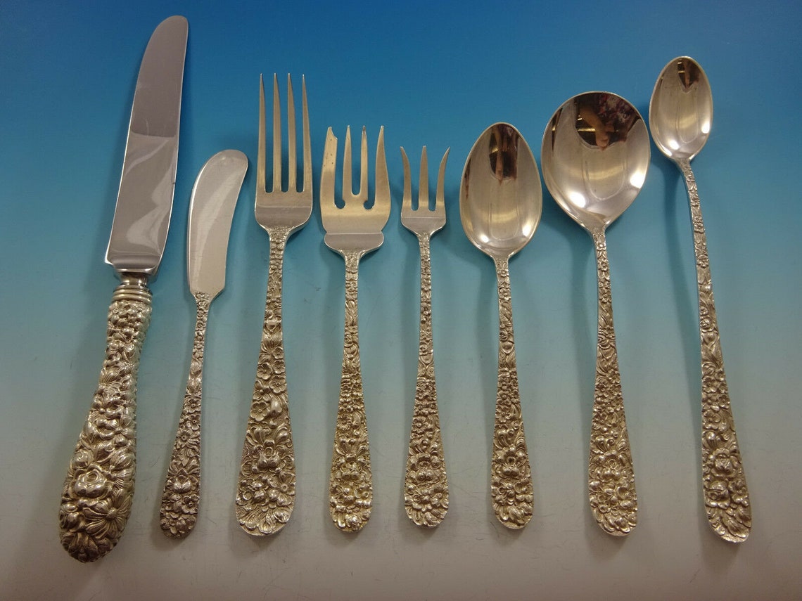 Rose by Stieff Repousse Sterling Silver Flatware Set Service | Etsy