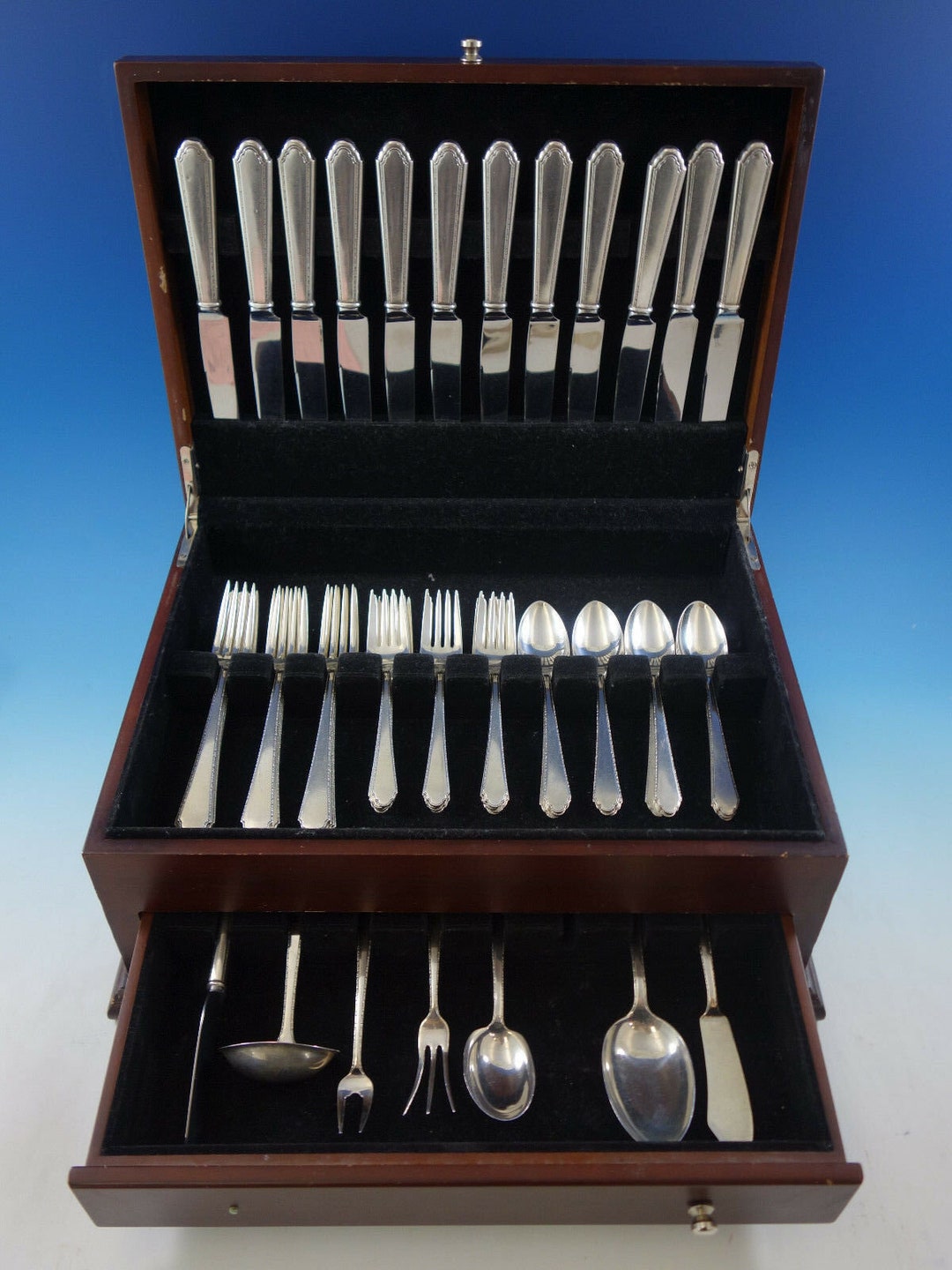 William and Mary by Lunt Sterling Silver Flatware Set for 12 Service 55 ...