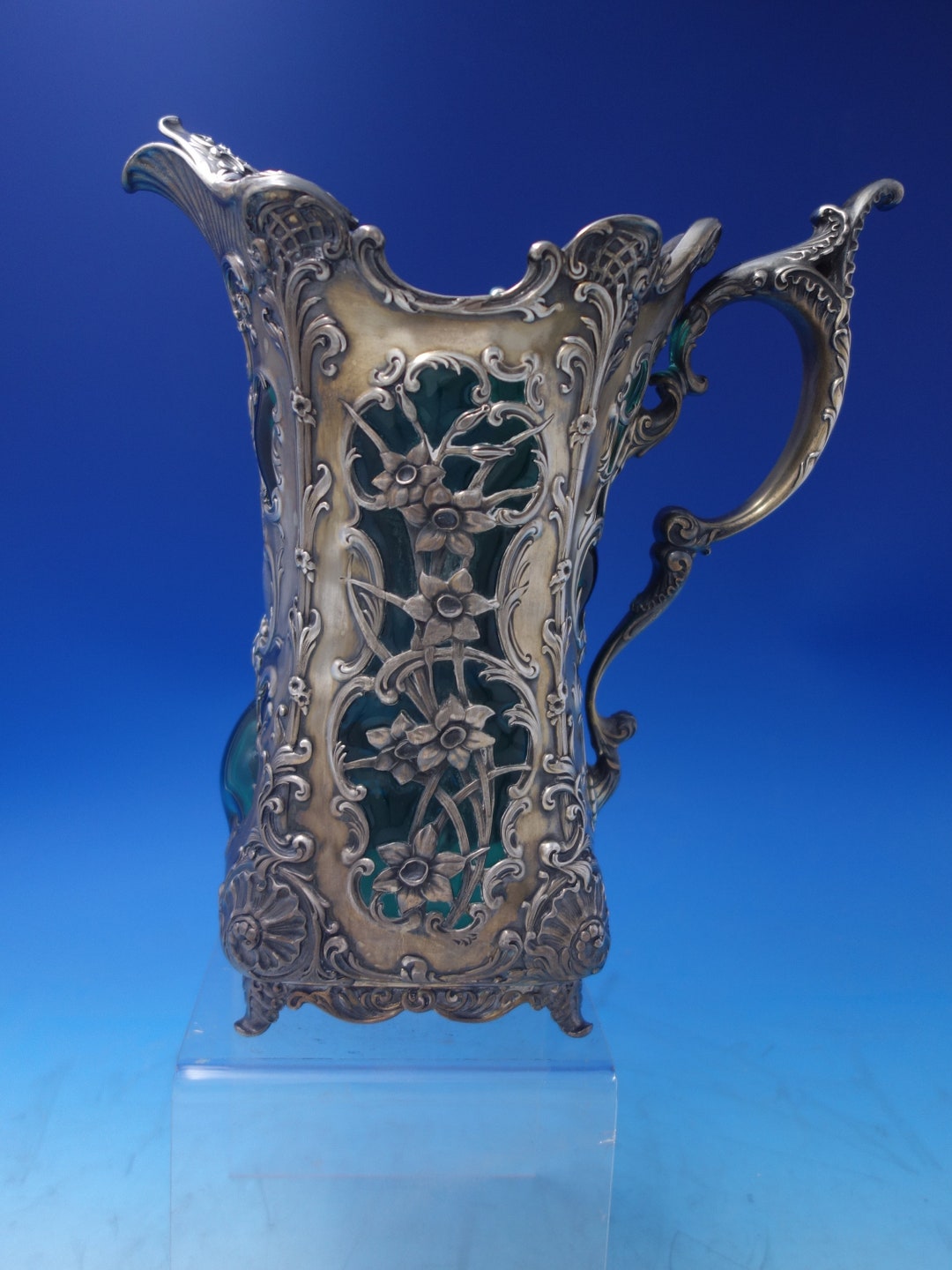 Imperial Queen by Whiting Glass Water Pitcher W/ Sterling Silver ...