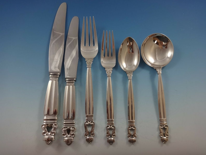 Acorn by Georg Jensen Sterling Silver Dinner Flatware Set 12 | Etsy