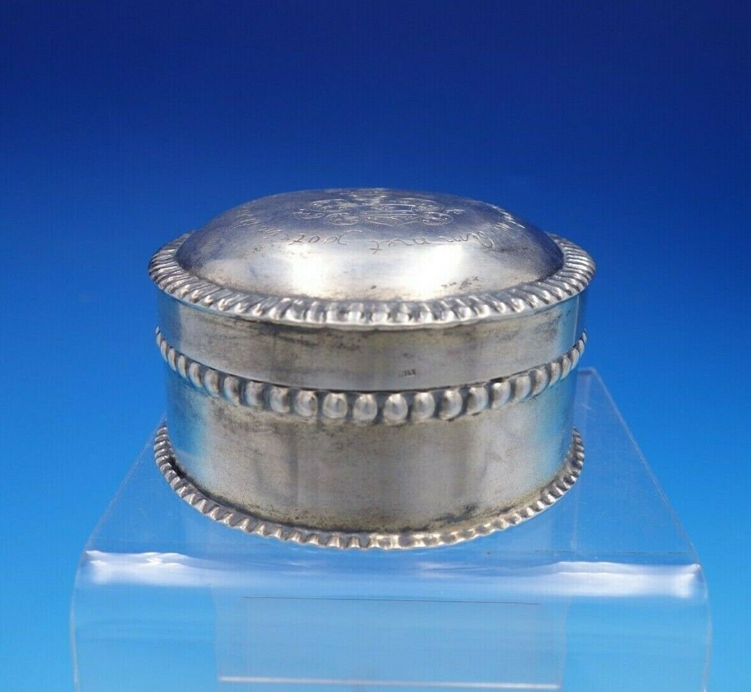 Dutch .833 Silver Box Hand Engraved Crest 2" X 3 1/2" Diameter (#4326 ...