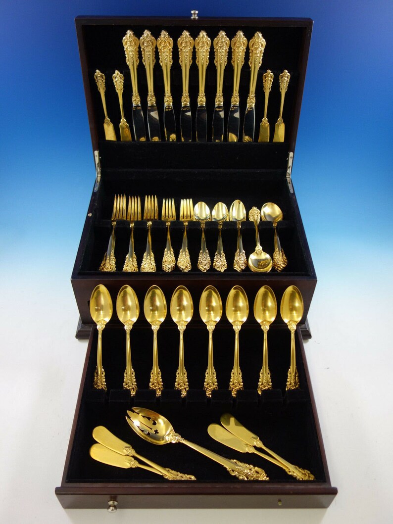 Golden Grande Baroque by Wallace Sterling Silver Flatware Set - Etsy