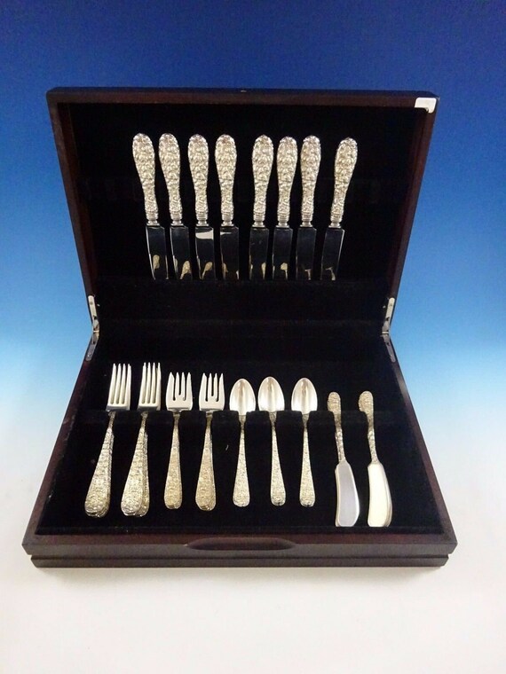Rose by Stieff Sterling Silver Flatware Service for 8 Set 40 - Etsy