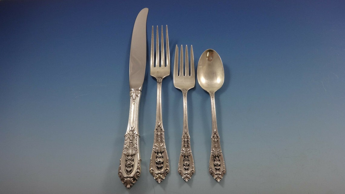 Rose Point by Wallace Sterling Silver Flatware Set 12 Service 78 Pcs ...