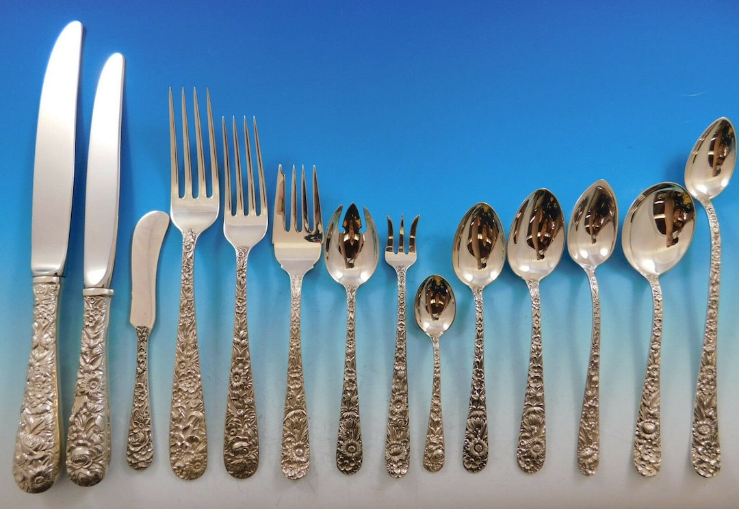 Repousse by Kirk Sterling Silver Flatware Set Service 183 Pieces Dinner ...