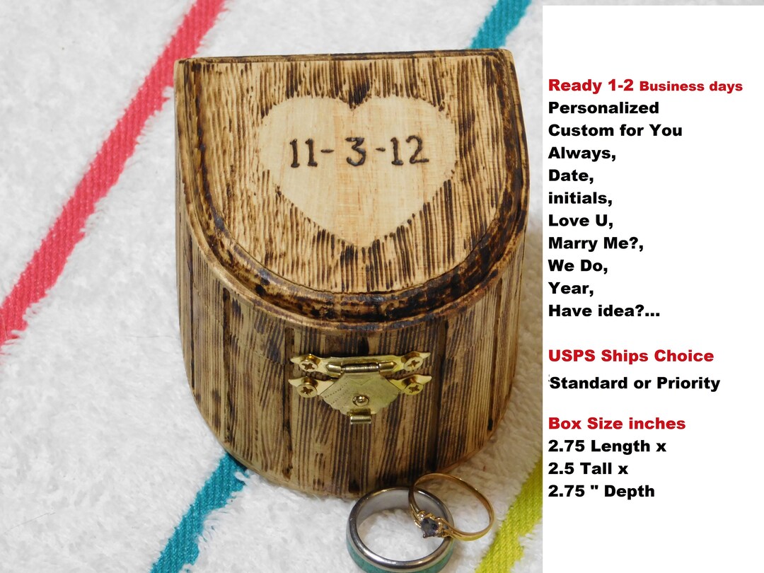 Personalized Wood Wedding 2 Ring Box, Proposal Heart Ring Holder, Will ...