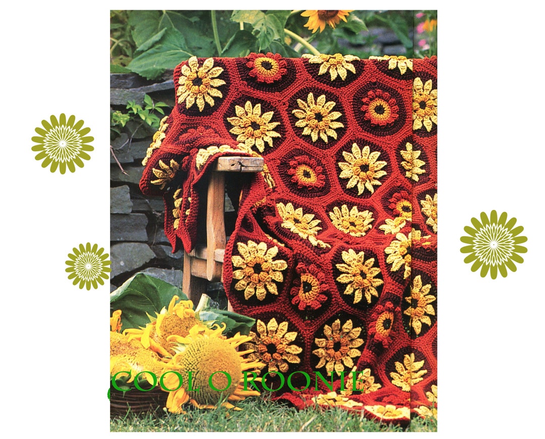 Crochet Pattern Sunflowers Afghan Pattern Vintage Motif Flower Blanket ...