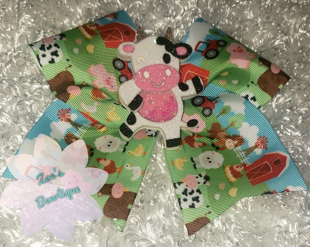 Cow Farm Animal Barnyard Cheer Bow With Shaker - Etsy