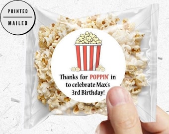 Personalized Popcorn Birthday Stickers, Popcorn Favors, First Birthday ...