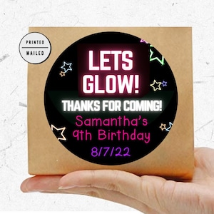 Glow Party Birthday Stickers, Neon Birthday, Thank You Favor Labels ...