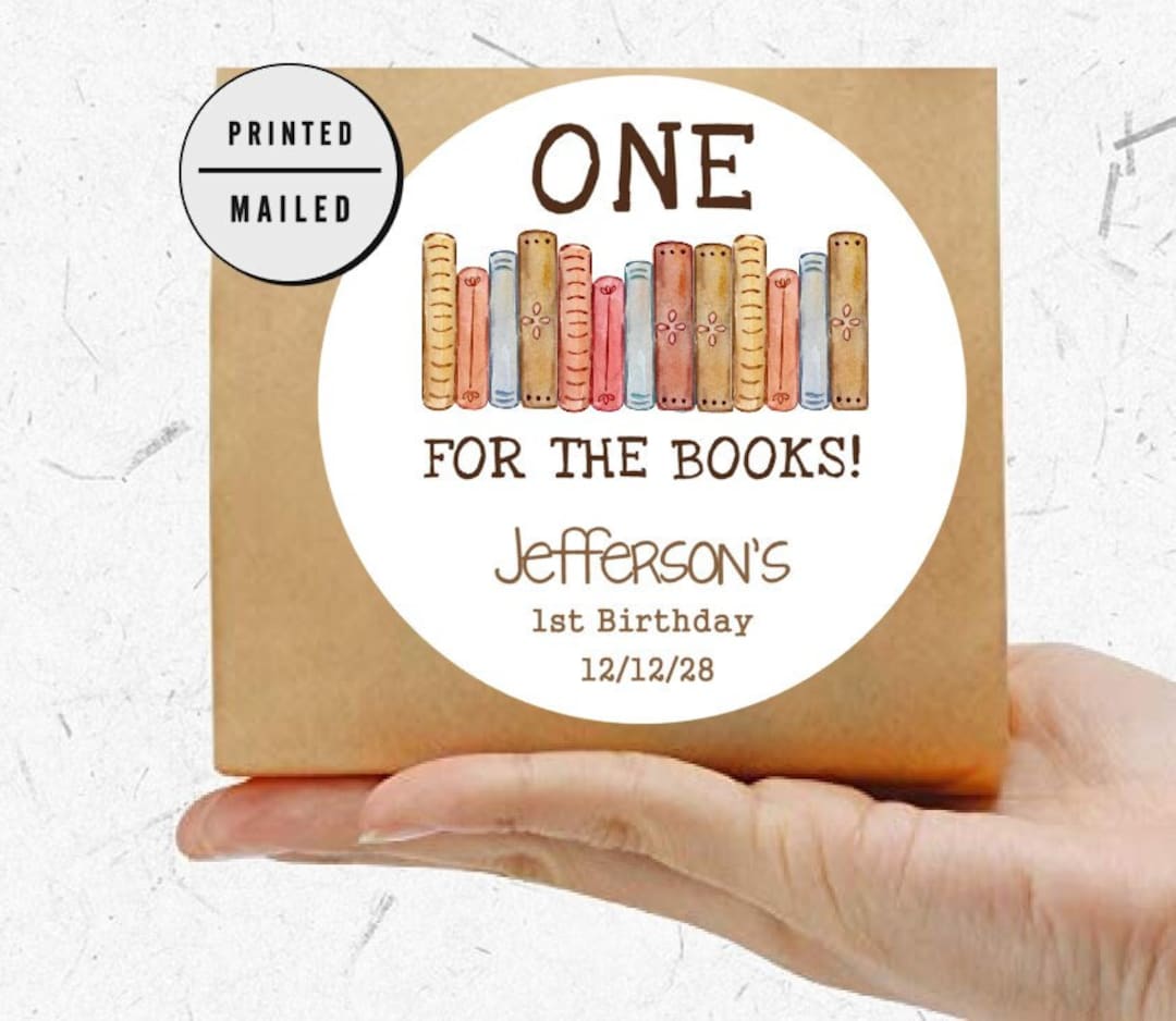 One for the Books, Book Birthday Stickers, Book Themed Birthday Party ...
