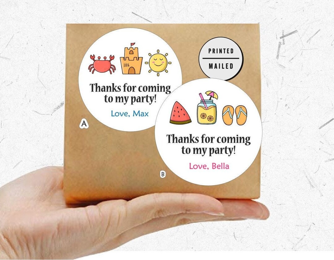 Beach Birthday Party Stickers, Pool Party Favor Sticker, Summer Labels ...