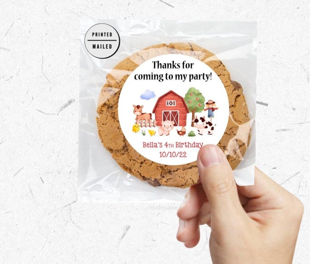 Farm Birthday Party Favor Stickers, Barnyard Baby Cow Party Sticker ...