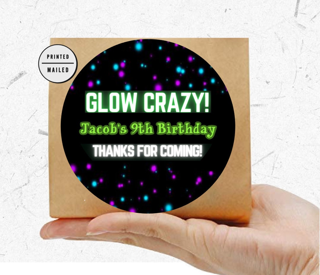 Glow Party Birthday Stickers, Neon Birthday, Thank You Favor Labels ...