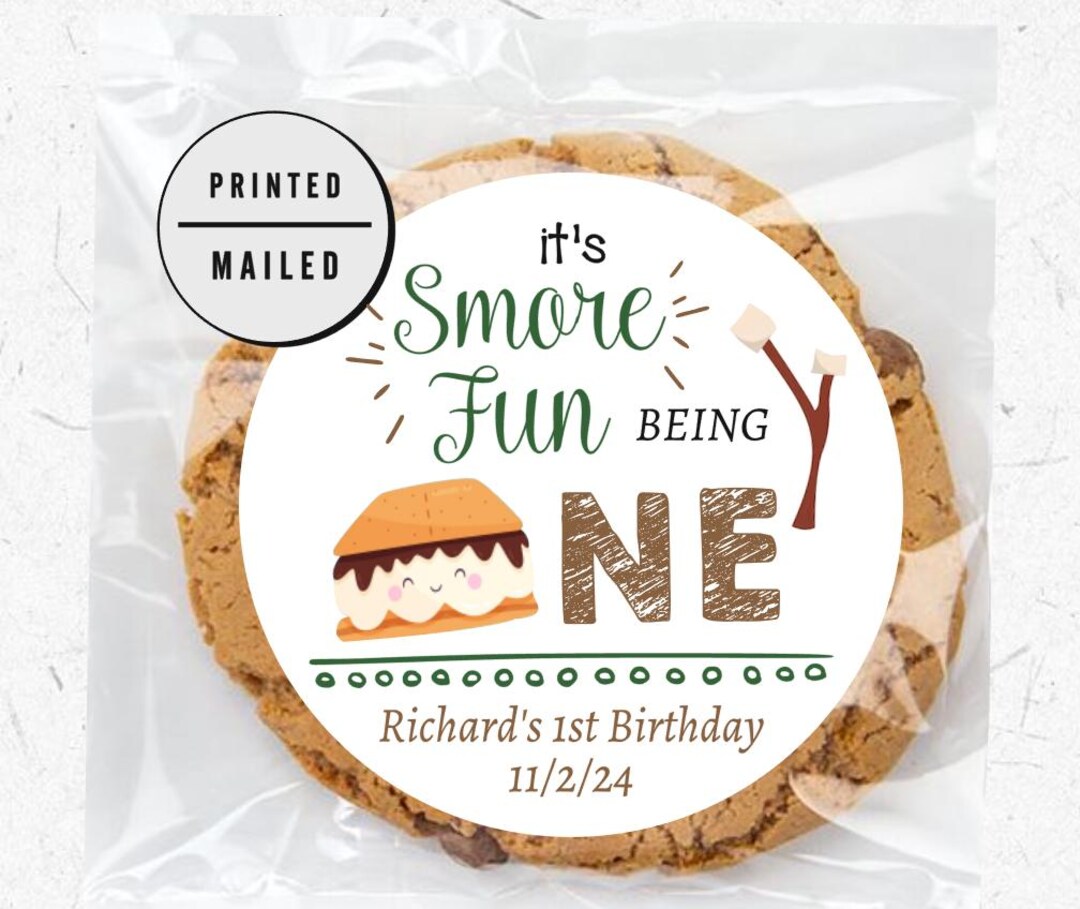 Smore Fun Being One 1st Birthday Stickers, Smores Birthday Party Labels ...