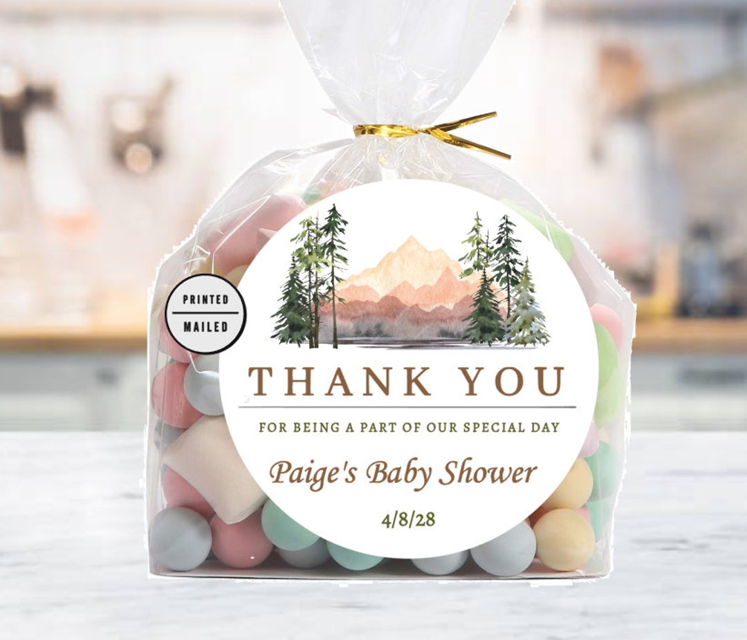 Woodland Forest Labels, Baby Shower, Mountain Trees Baby Shower Label ...