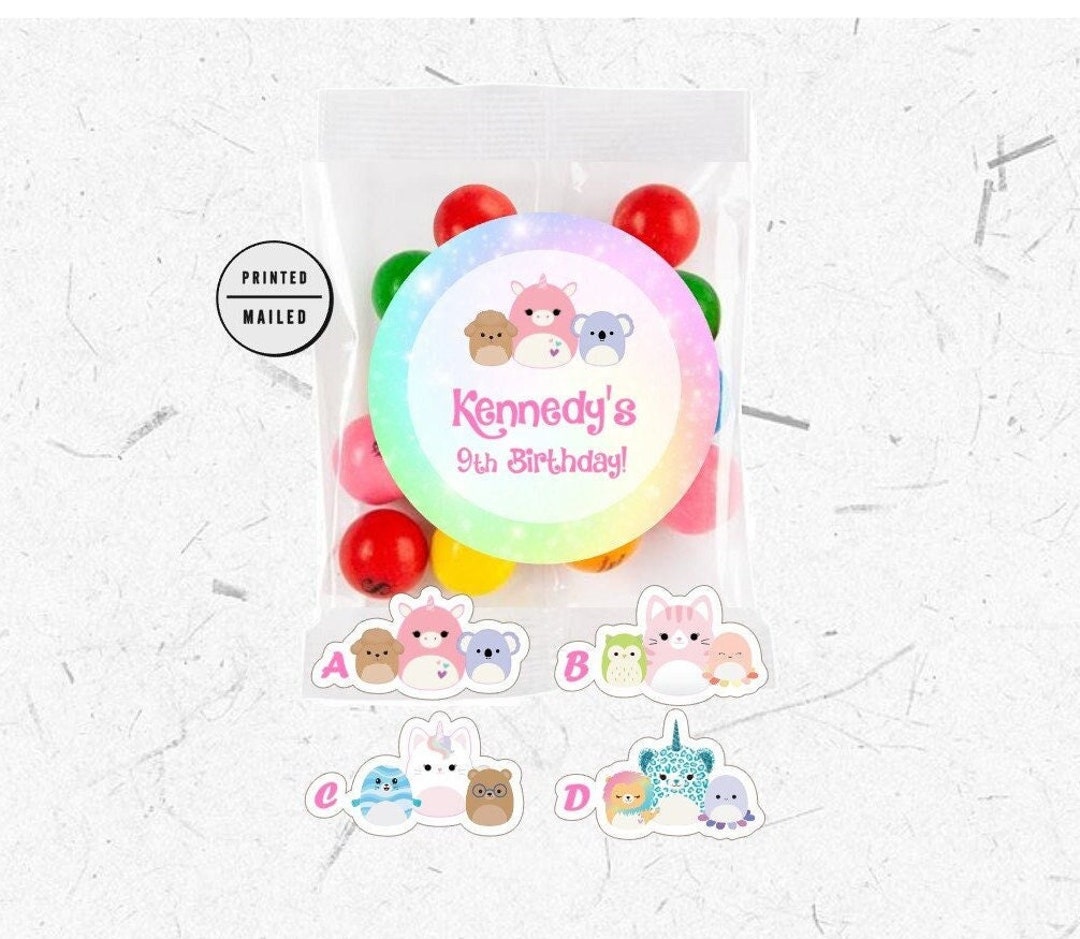 Personalized Squishmallow Birthday Party Stickers, Thank You Stickers ...