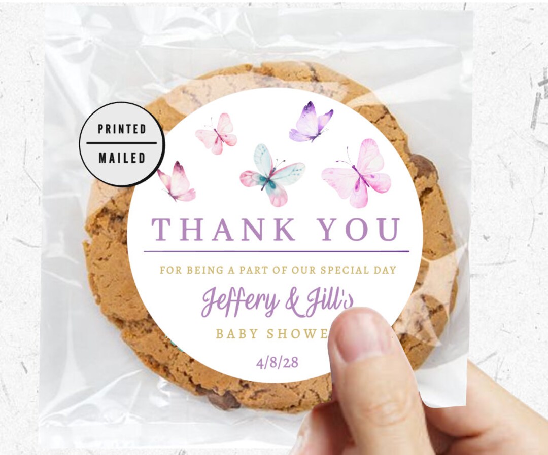 Butterfly Thank You for Fluttering by Party Favor Baby Shower Stickers ...