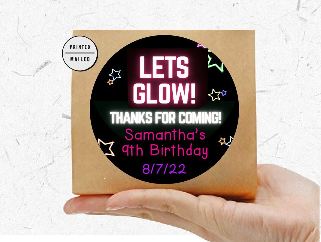 Glow Party Birthday Stickers, Neon Birthday, Thank You Favor Labels ...