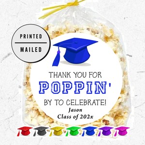 Class of 2025, Graduation Stickers, Thanks for Poppin' By, Popcorn ...